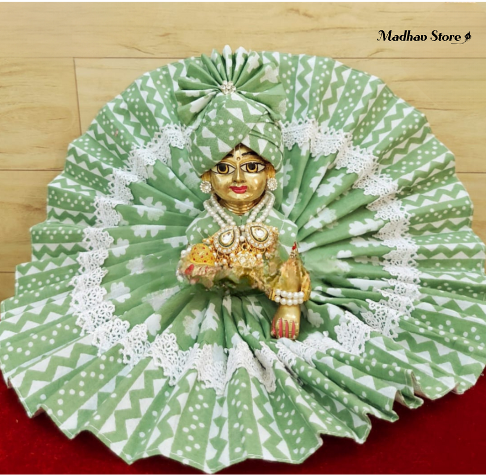 Greyish Green Cotton Summer Dress with Pagdi for Laddu Gopal – Madhav Store